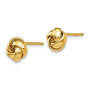 14K Solid Yellow Gold Twisted Love Knot Symbol Stud Earrings