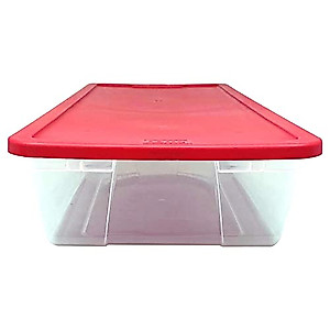 HOMZ Large 41 Quart Clear Plastic Under Bed See Through Stackable Storage Organizer Container with Red Snap Lock Lid (4 Pack)