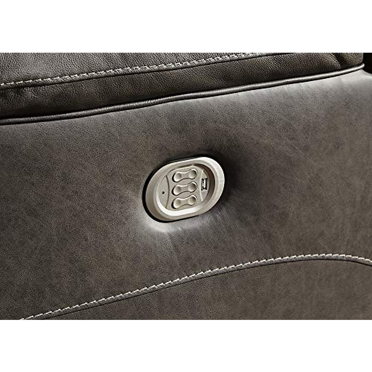 Signature Design by Ashley Wurstrow Leather Adjustable Dual Sided Power Reclining Loveseat with Console & USB Charging, Dark Gray