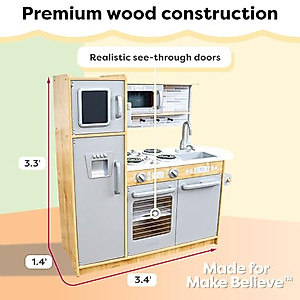 KidKraft Uptown Natural Wooden Play Kitchen with Play Phone, Chalkboard & Towel Rack, Gift for Ages 3+