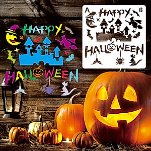 FEBSNOW 32 Pcs Halloween Painting Stencils Reusable Halloween Template Pumpkin Witch Skeleton Skull Vampire for DIY Craft Drawing Painting Spraying Window Glass Wood Airbrush Walls Art