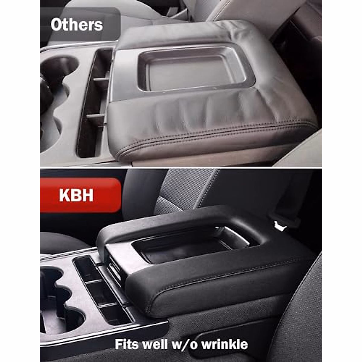 KBH Auto Center Console Cover Replacement for Chevy Chevrolet Silverado & GMC Sierra 1500 2500 3500 2014-2018, Vinyl Leather Armrest Replace Covering, Anti-Scratch, Split Bench Jump Seat (Black)