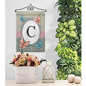 Breeze Decor C Initial Garden Flag Set Wall Hanger Monogram Friends Bugs & Frogs Butterfly Ladybugs Dragonfly Bee Springtime Insect Natural Wildlife House Yard Gift Double-Sided, Made in USA