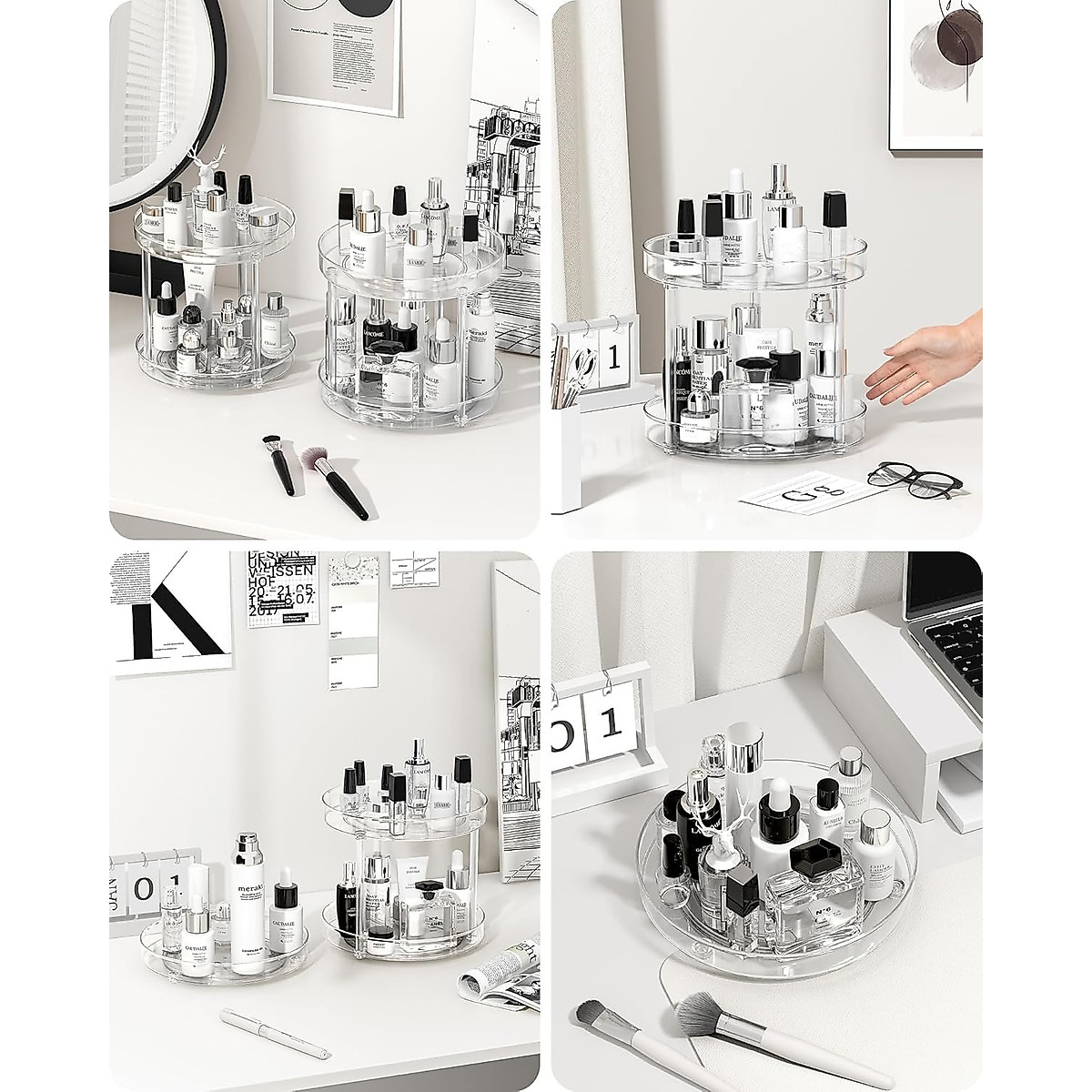 Roninkier 2-Tier Clear Lazy-Susan Turntable – 11-Inch Pantry Spice-Rack Cabinet-Organizer – Plastic Lazy Susan Makeup Organizer for Bathroom Countertop