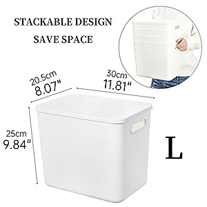 Yishyfier Plastic Storage Baskets Bins Boxes With Lids,Organizing Container White Storage Organizer Bins For Shelves Drawers Desktop Playroom Classroom Office,4-Pack