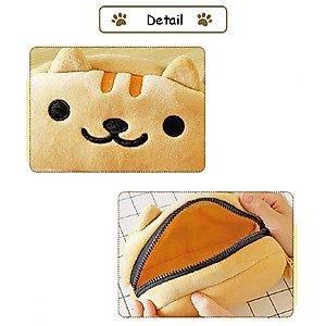 GK-O Cute Cat Plush Pencil Case Pen Bag Cartoon Make Up Cosmetic Bag (White Yellow)