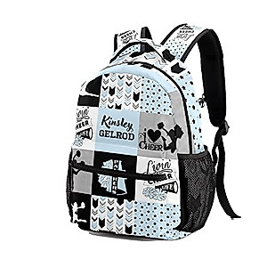 Urcustom Custom Kid Backpack, Light Blue I Love Cheer Cheerleader Personalized School Bookbag with Your Own Name, Customization Casual Bookbags for Student Girls Boys