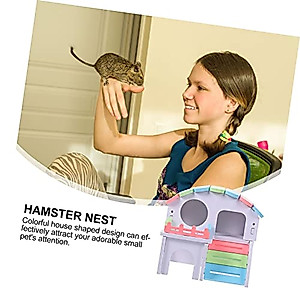 Ipetboom 2 pcs Mini Colorful Sleeping Play Exercise Houses Climbing Hamster Cabin Small Chic Funny Guinea Hut Habitat Chew Toys and Chews with Nest Cage Gerbil Hideouts Hideaway Rat Animal