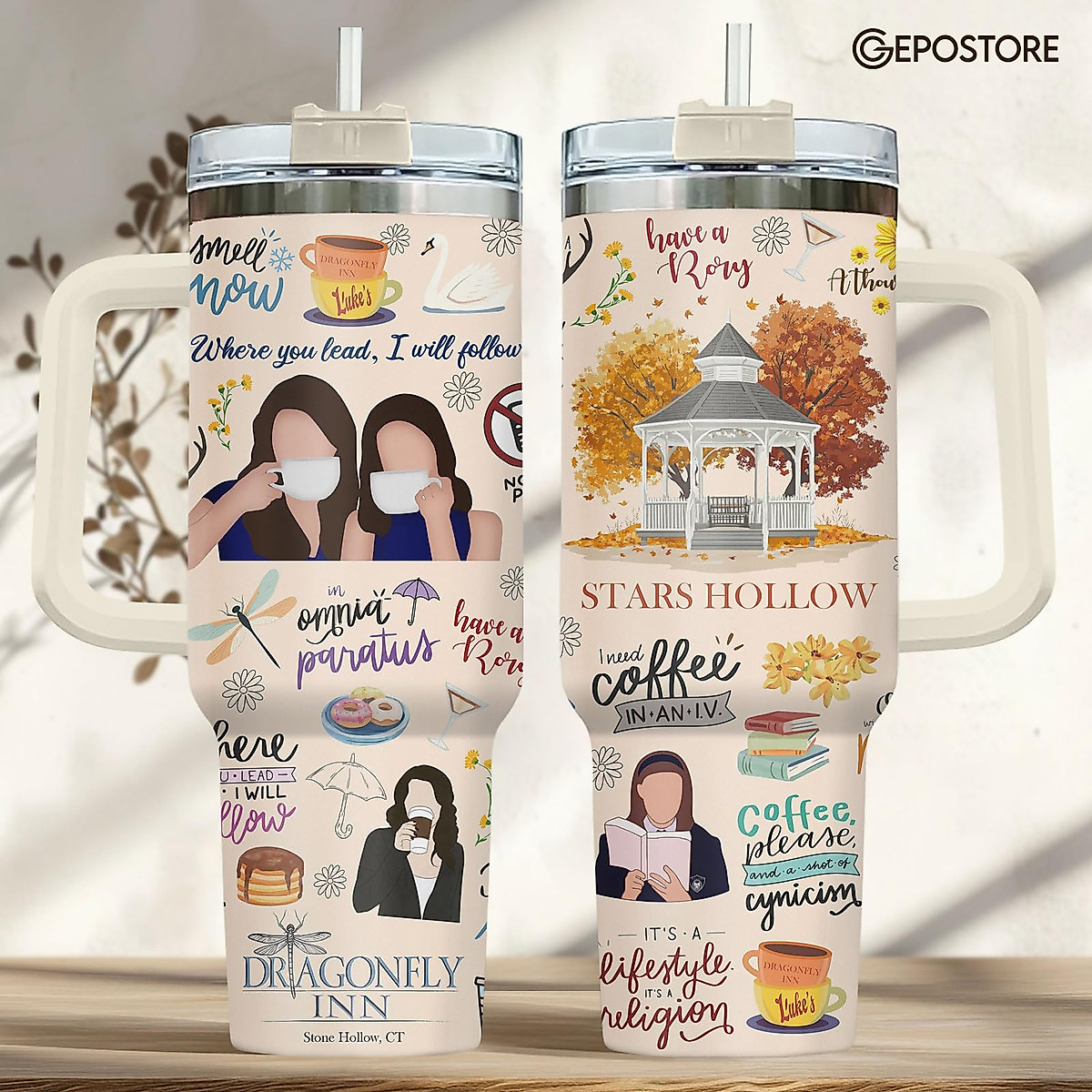 GEPOSTORE TV Show Tumbler 40oz Stainless Steel Tumbler with Handle, Stars Coffee Travel Cup, Birthday Gifts for Movie Lover