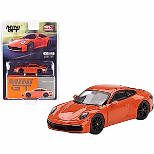 True Scale Miniatures Model Car Compatible with Porsche 911 (992) Carrera 4S Lava Orange Limited Edition 1/64 Diecast Model Car MGT00371