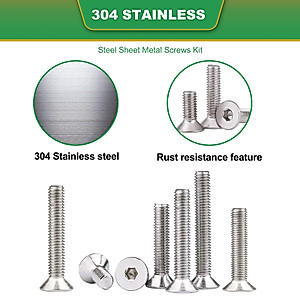 FOLIV Flat Head Socket Cap Screws, 1230PCS M2 M3 M4 M5 Bolts Nuts Washers Assortment Kit, Allen Socket Drive, 304 Stainless Steel