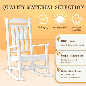 Flamaker Outdoor Rocking Chair All-Weather Patio Rocker Chairs Oversized with Widened Armrests for Lawn Patio Garden Beach Backyard Porch Fire Pit (White)
