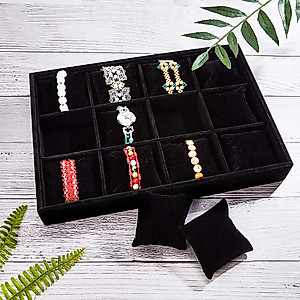 PH PandaHall Watch Tray 12 Grids Jewelry Tray Organizer Velvet Watch Show Tray Stackable Watch Organizer Jewelry Bracelet Show Box Display Holder with Adjustable Pillow for Bracelet Bangle Watch
