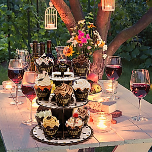2-Set Class of 2023 Black Gold 3-Tiered Graduation Round Cardboard Cupcake Stands 24 Cake Inserts and 24 Cake Borders for Grad Themed Party Decor Graduation Dessert Favors Supplies (Black Gold)