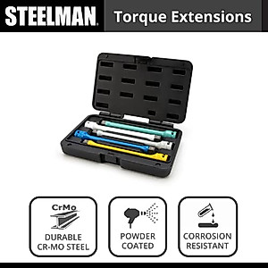 Steelman 1/2-Inch Drive 5-Piece Torque Extension Set, 8 Inches Long, Corrosion-Resistant Powder-Coated Steel, 65ft-lb, 80ft-lb, 100ft-lb, 120ft-lb, and 140ft-lb Torque Sticks