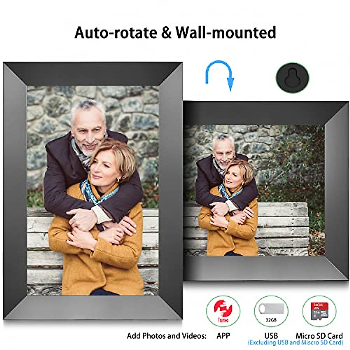 FRAMEO 10.1 Inch WiFi Digital Photo Frame with IPS Touch Screen HD Display, Easy to Send Picture and Video Remotely via APP from Anywhere, 16GB Large Storage, Auto Rotate, Slideshow, Wall Mountable