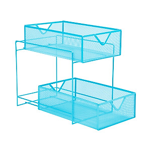 Mind Reader, Supply Storage, Makeup Accessory Organizer, One Size, Blue 2 Tier Mesh