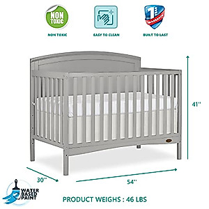 Dream On Me Eden 5-in-1 Convertible Full Panel Crib in Pebble Grey, JPMA Certified, Non-Toxic Finishes, Features 3 Mattress Height Settings, Constructed of Solid Pinewood