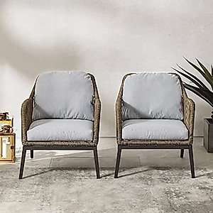 Crosley Furniture Haven 2-Piece Outdoor Chair Set, Wicker Patio Chairs for Conversation, Porch, Deck, Light Brown with Light Gray Cushions