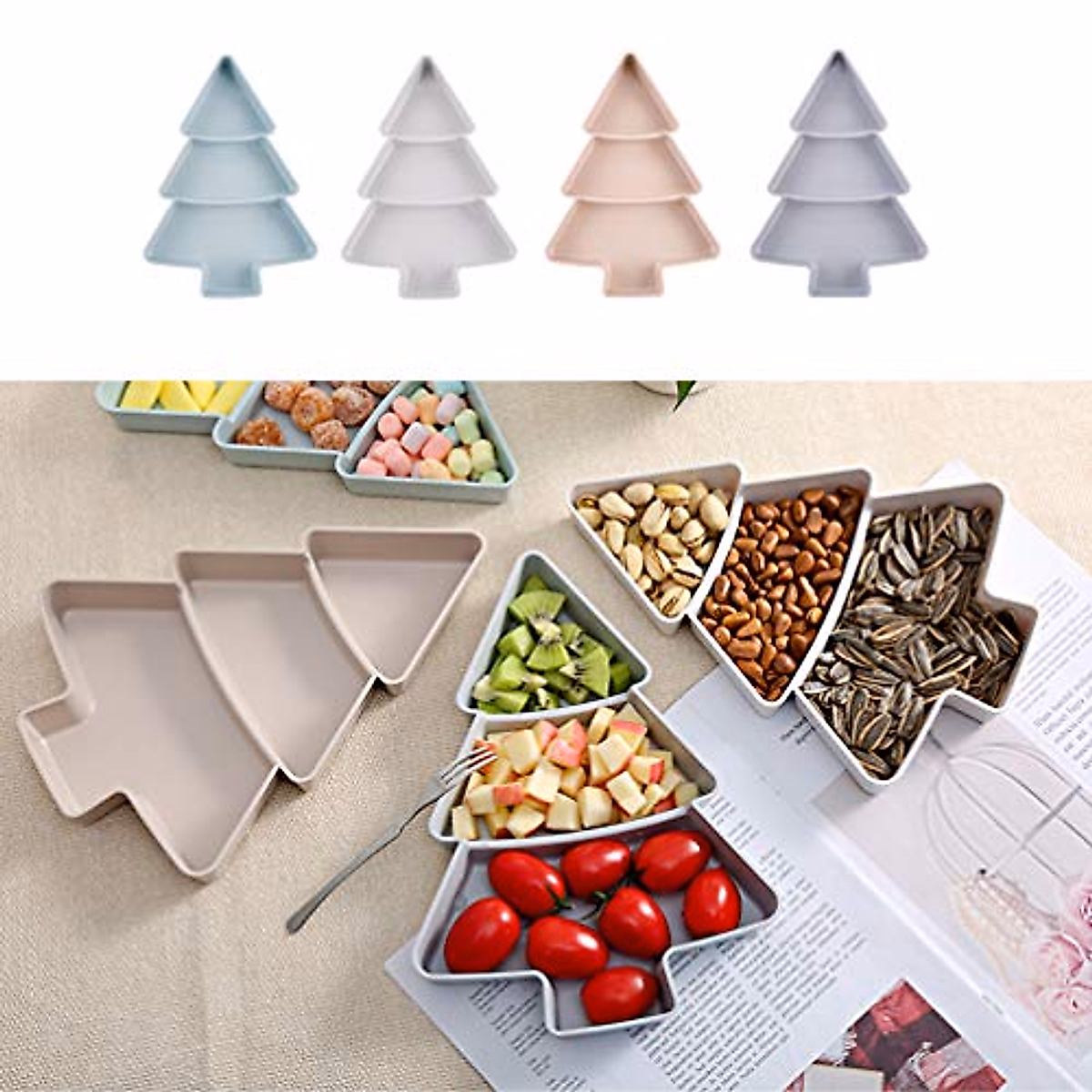 UPKOCH Serving Trays Christmas Tree Shape Fruit Plate for Party Household Plastic Nuts Snacks Plates Candy Dishes (Light Blue)