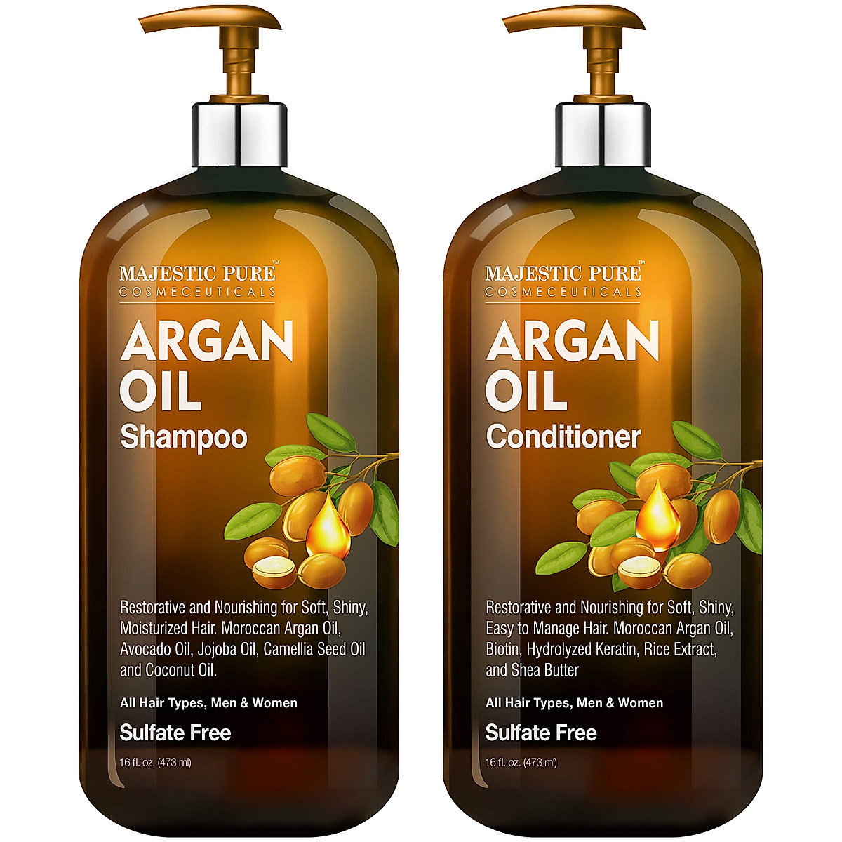 MAJESTIC PURE Argan Oil Shampoo and Conditioner Set | Nourishing & promotes Soft and Silky Hair | Sulfate Free | For All Hair Types, Men and Women - 2 x 16 fl oz