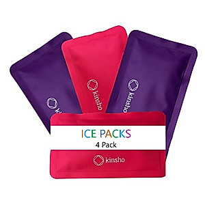 Soft Ice Packs for Lunch Box, Bags, Bento Boxes, 4 Pack, Slim Reusable and Refreezable Pouches for Kids Girls Adults, Travel, School, Work, or Camping, Long Lasting Cold, Flexible | Pink Purple