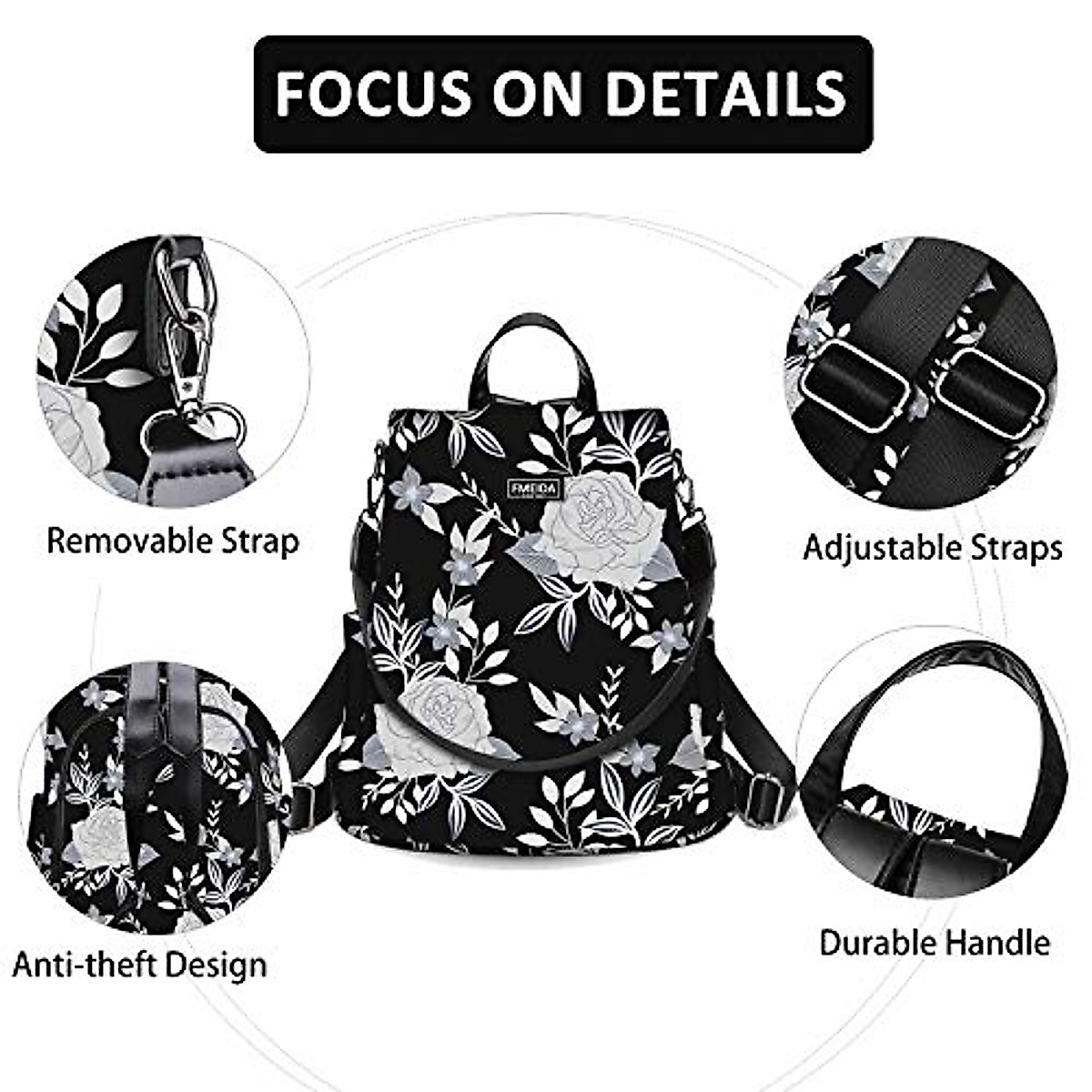 College Backpack Nylon Backpack Purse for Women Anti Theft Travel Backpacks Waterproof Crossbody Bag Convertible Backpack Fashion Book Bags Shoulder Bag Flower Mochilas de mujer