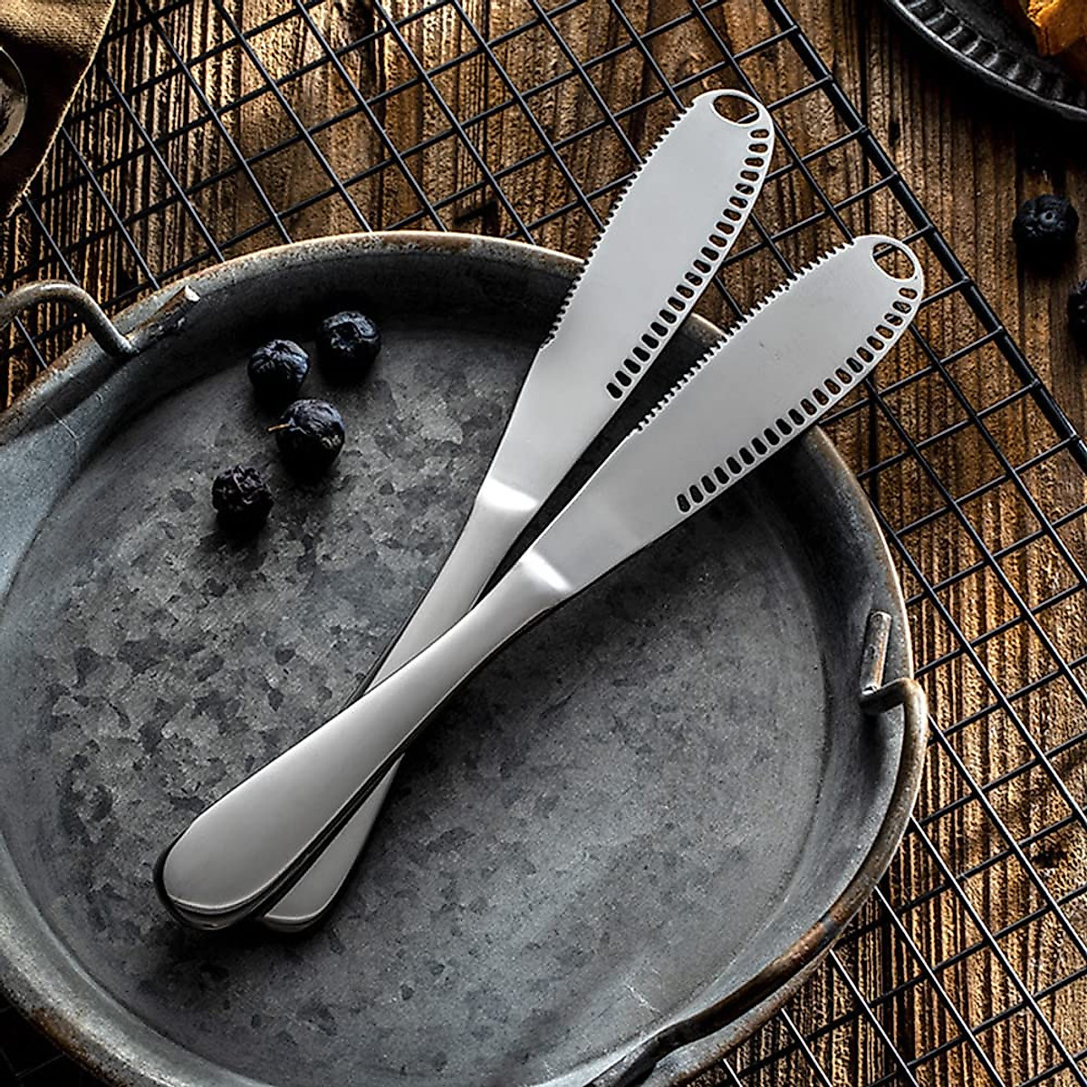 HANSWARE Butter Knife,Butter Cutter Slicer Stainless Steel Butter Knife Spreader,3 In 1 Multi Function Cheese Knife Easy Spread Butter Curler Knife For Cold Butter,Peanut. (2 PCS)