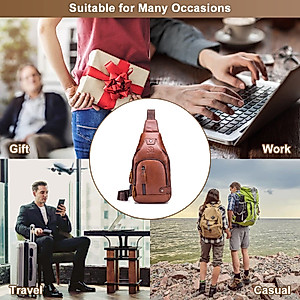 Men's Genuine Leather Sling Bag, Crossbody Shoulder Bag Chest Bag Casual Travel Hiking Sling Backpack with USB Charge Port (Black)