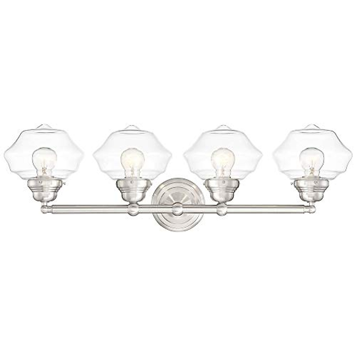 Possini Euro Design Astrid Modern Wall Mount Light Brushed Nickel Silver Metal Hardwired 30 3/4" Wide 4-Light Fixture Schoolhouse Clear Glass for Bathroom Vanity Mirror House Home Room Decor