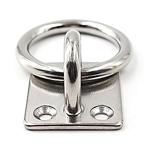 304 Stainless Steel Square Eye Pad Plate with Ring 5/16" 8mm Anchor Mount Great for Yoga Swings Hammocks/Boat Rigging/Marine Deck Hardware/Suspension Training Straps (2PCS)