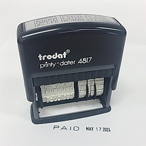 Trodat Printy 4817 Economy Dial-A-Phrase, 12 Popular Office Messages, Month in Letters, Day and Year in Numbers, Rubber Date Stamp – Self Inking Black Ink