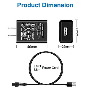 VHBW Power Cord for Skull Shaver, Charger for Pitbull Gold Pro/Silver Pro/Platinum/Palm Beast Trimmer, Replacement AC Power Adapter, 5.9ft, Silver