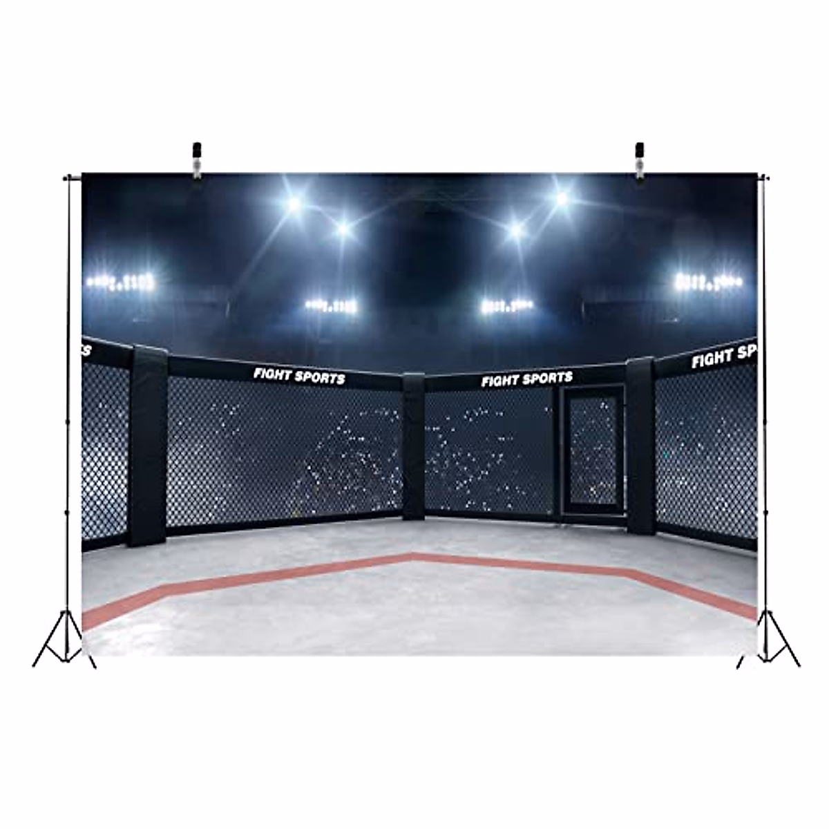 BELECO 7x5FT Fabric Boxing Backdrop Stadium Light 3D Boxing Arena Photo Backdrop Fight Sports Competition Boxing Ring Photography Background UFC Decor Baby Shower Birthday Party Boys Men Photo Props