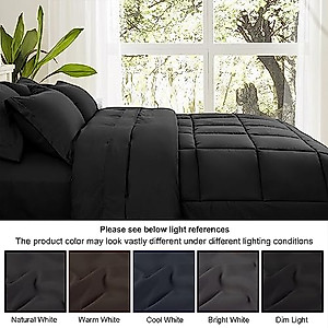 PHF Ultra Soft Comforter Sets King, 7 Pieces Bed in a Bag All Season Comforter & Sheet Set, Comfy Cozy Bedding Set Include Comforter, Pillow Shams, Flat Sheet, Fitted Sheet and Pillowcase, Black