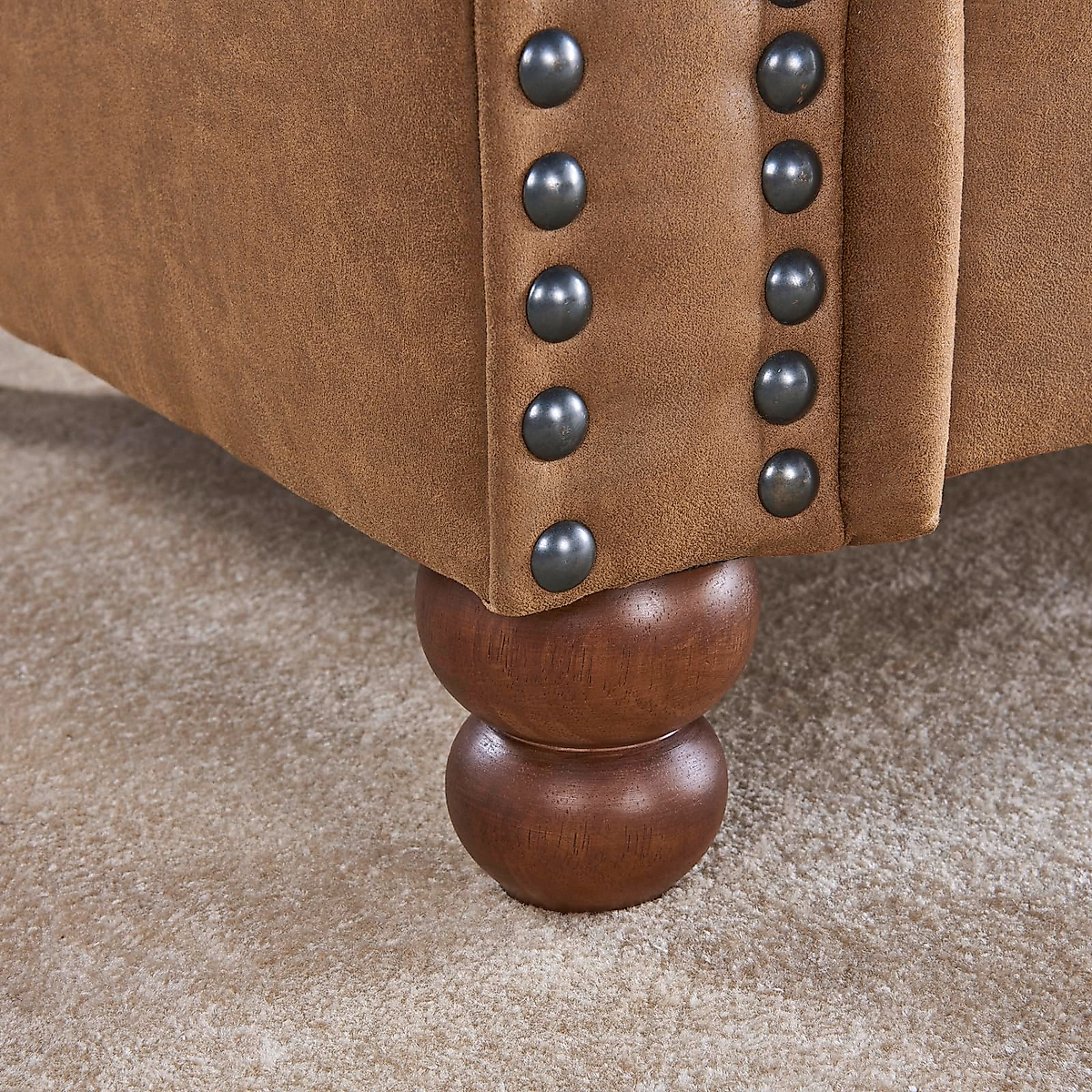 RUNOLIG Chesterfield Sofa, Vintage Tufted Couch with Button Tufted Back and Roll Arms, 3 Seater Couch with Nailhead Trim and Solid Wood Legs, Upholstered Sofas for Living Room, Apartment (Brown)