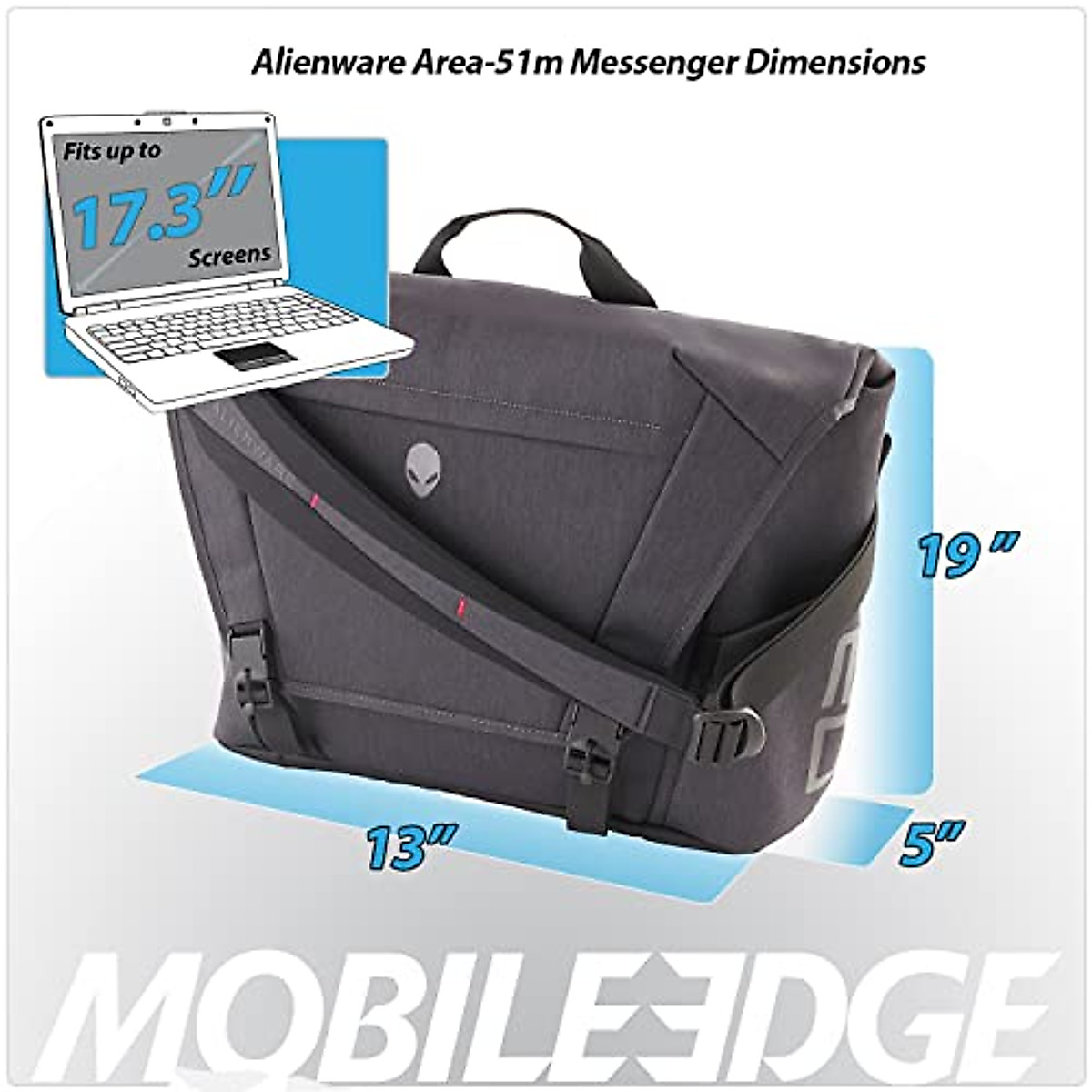 Mobile Edge Alienware Area-51m Laptop Messenger Bag - Fits laptops 15 Inches to 17.1 Inches - Tactical Messenger Bag for Men & Women with Padded Laptop & Tablet compartments - Heather Gray, AWA51MB17