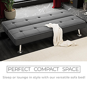 TINKLE WELL Futon Sofa Bed, Convertible Folding SofaBed Breathable Fabric, Ideal for Bedroom, Living Room, Apartment and Office-Compact Design for Spacing Saving