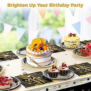 YHomU 121Pcs 50th Birthday Party Supplies in 1973 Birthday Party Decoration Cheers to 50th Paper Plate Napkin Fork Tablecloth, 50th Birthday Decoration for 24 Guests