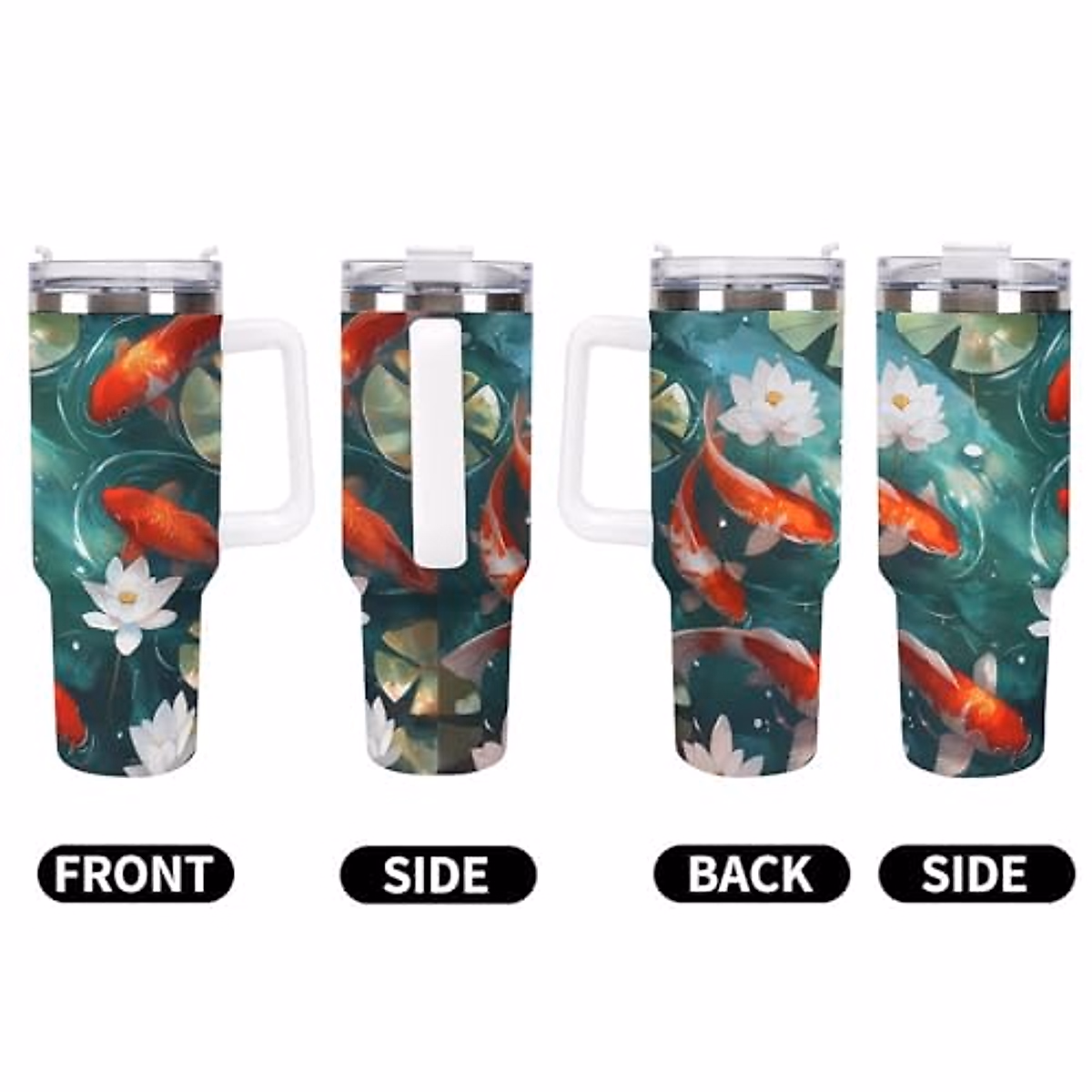 Japanese Fish Tumbler with Handle Travel Mug Water Bottle Tea Coffee Cup White-style