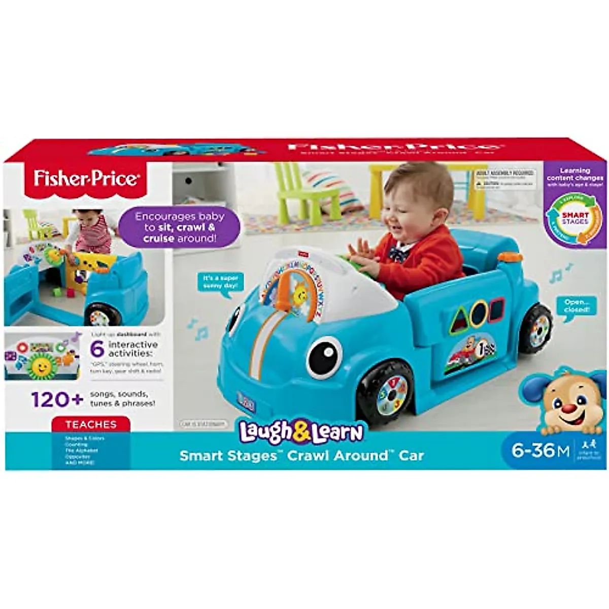 Fisher-Price Laugh & Learn Baby Activity Center, Crawl Around Car, Interactive Playset with Smart Stages for Infants & Toddlers, Blue (Amazon Exclusive)
