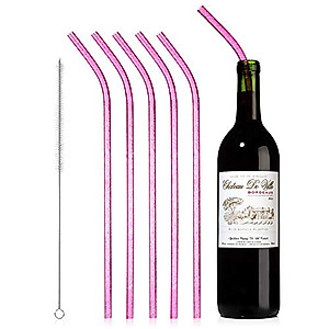 Reusable Wine Bottle Straws - Pack of 6 - Includes Straw Cleaning Brush - Perfect Hostess Gift or White Elephant Gift Idea