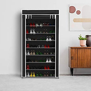 Lavish Home Shoe Storage Rack – 9-Tier Shoe Rack with Cover for Dust and Metal Frame – Freestanding Vertical Shoe Storage Cabinet Organizer (Black)