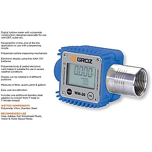 Groz 45670 Digital Turbine DEF Meter, 1" BSP Threads, 145 PSI