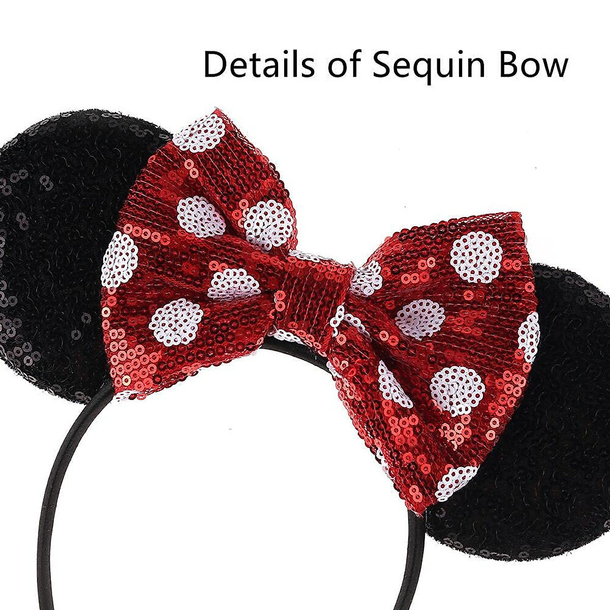 JIAHANG Polka Dot Mic Mouse Ear Headband Sequin Bow Costume Headwear Amusement Park Headpiece for Women Girls