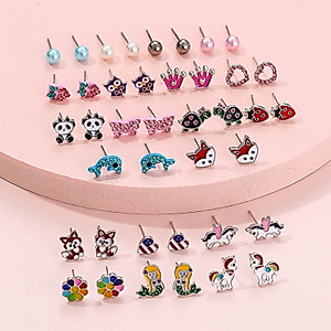 NEWITIN 100 Pairs Colorful Cute Stud Earrings for Girls Hypoallergenic Earrings Stainless Steel Earrings for Girls and Women