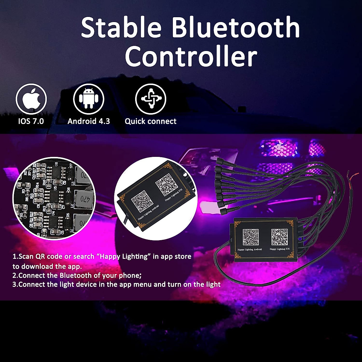 Avenemark Waterproof Neon Light 8 Pods RGB LED Rock Lights with Bluetooth App Control Music Modes Timing Function Wheel Well Light for Car Truck ATV SUV Boat