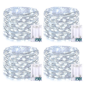 JMEXSUSS 4 Pack 50 LED White Fairy Lights Battery Operated, 16.1ft Christmas Fairy Lights Indoor, White String Lights Waterproof Outdoor for Party Wedding Birthday Holiday Decorations