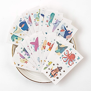 PapaKit Cute Ocean Animals 36 Temporary Fake Tattoo Set, 18 Individually Wrapped Sheets | Kids Girls & Boys Birthday Party Favor Gift Reward, Non-Toxic Safe Removable