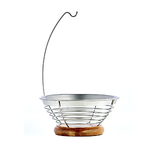 Sabatier Wire and Aacacia Wood Fruit Bowl with Banana Hanger